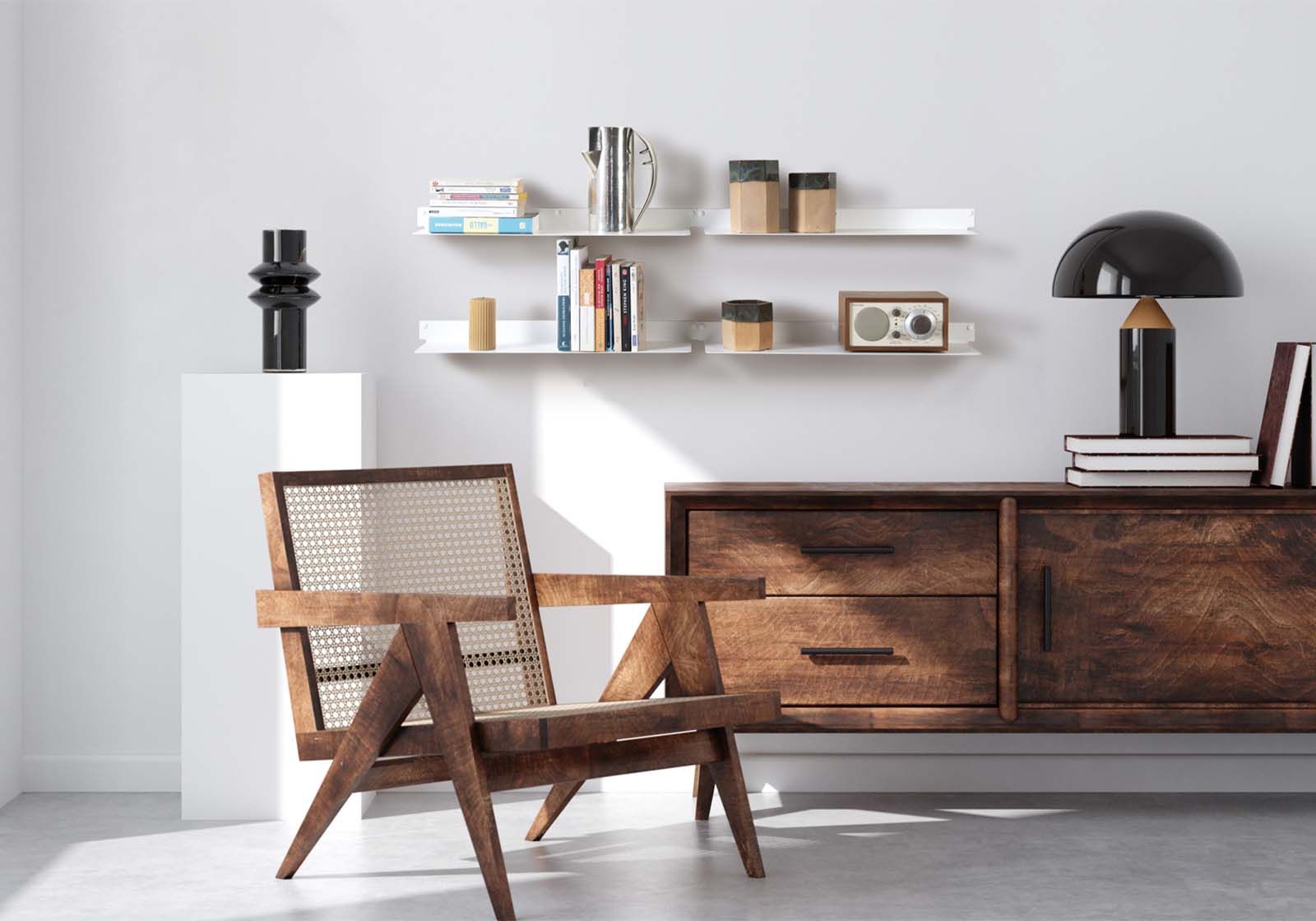 Design wandplank - wit, onzichtbaar en van metaal 60 cm - Set van 2 - Staal