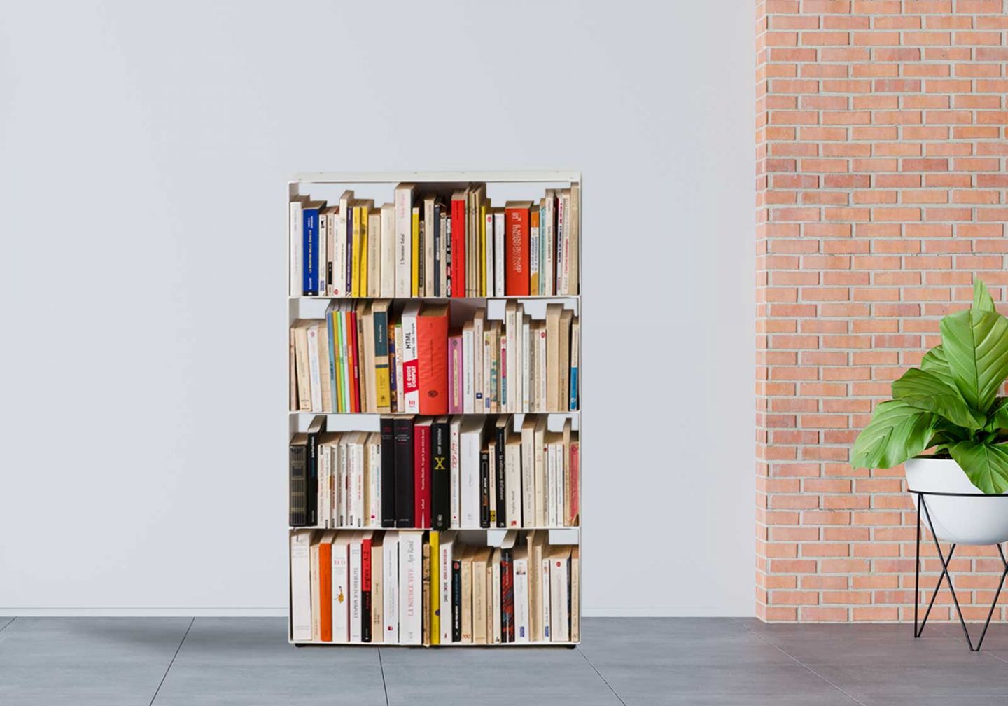 Witte design boekenkast 60 cm - wit metaal - 4 niveaus