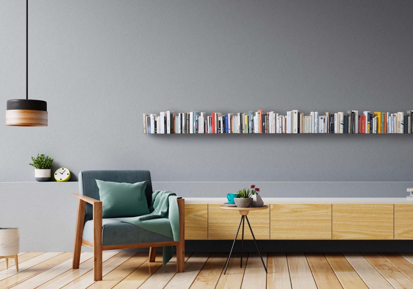 Grijze Lineaire Design Wandbibliotheek - 6 Wandplanken